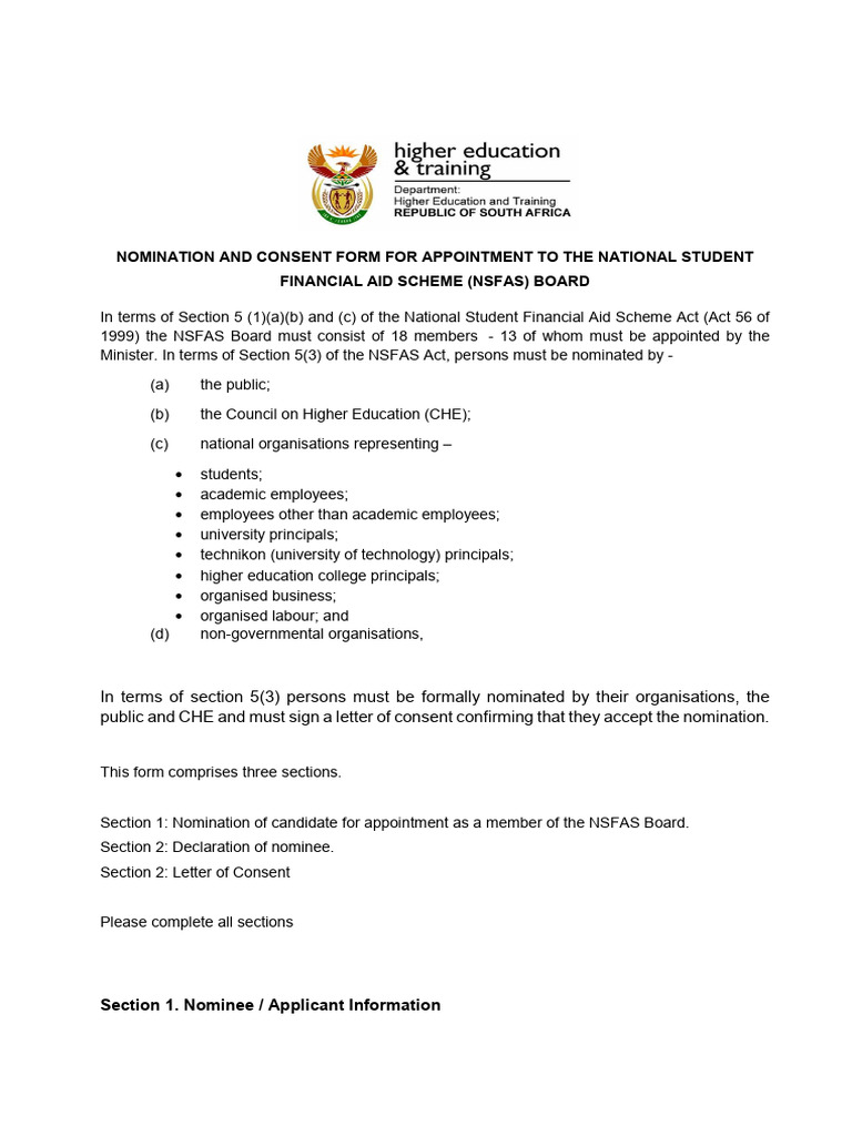 NSFAS Board Consent Form | PDF