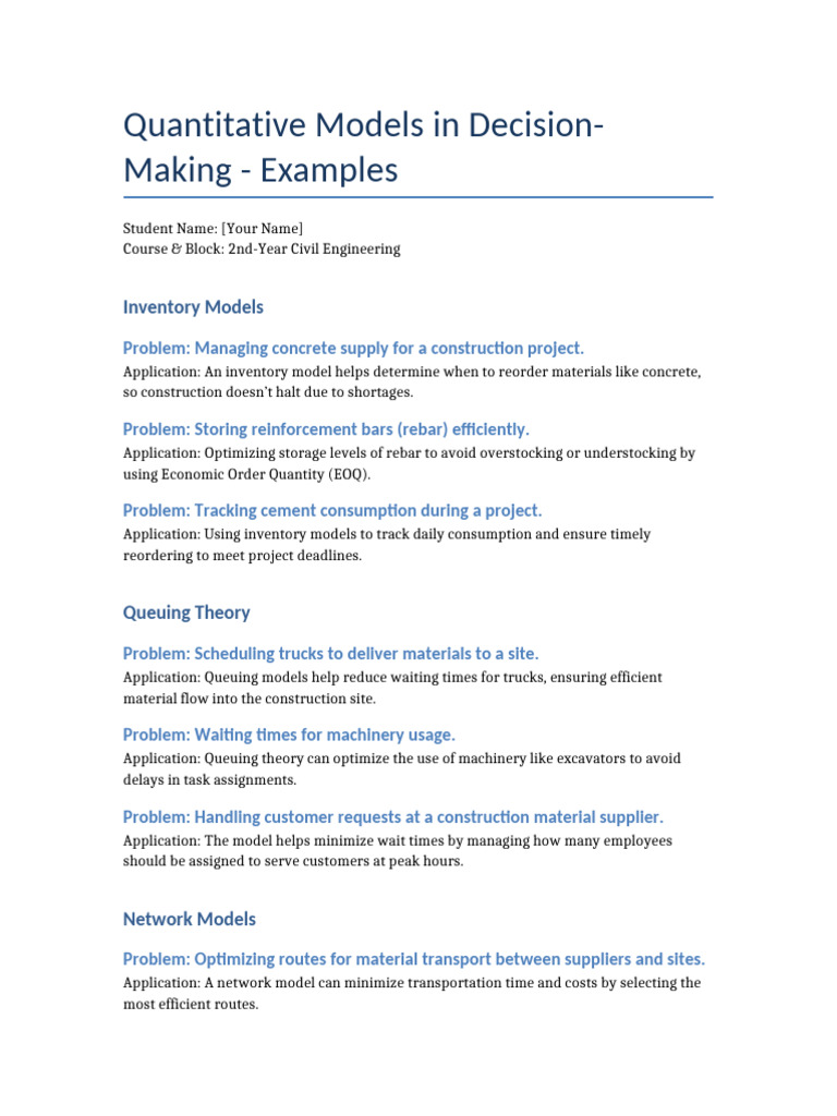 Expanded Quantitative Models Decision Making Examples | PDF