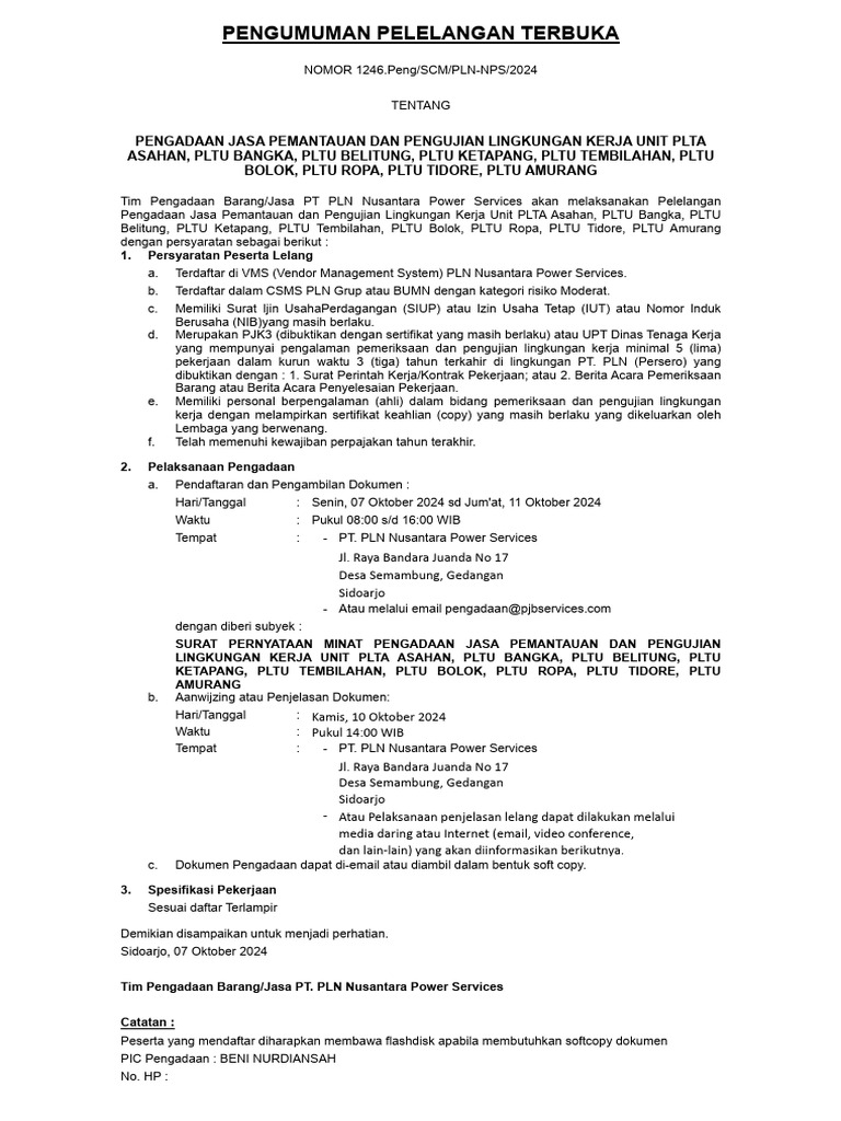 Pengumuman Lelang Terbuka Pengadaan Dan Pengujian XXNN | PDF