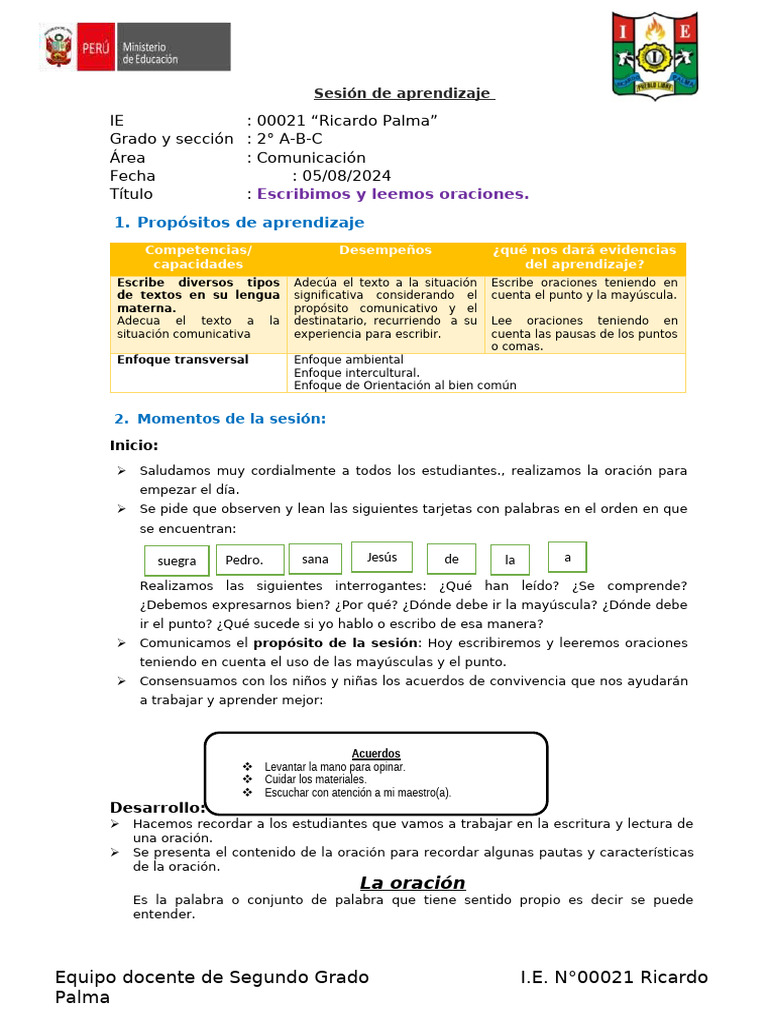 05-08-24 Escribimos y Llemos Oraciones | PDF