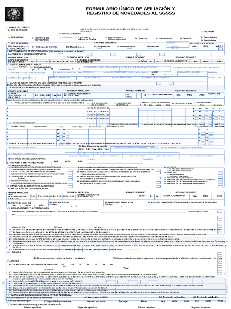 Formato Afiliacion Eps | PDF