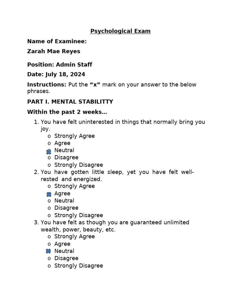 Psychological Exam - 2 | PDF