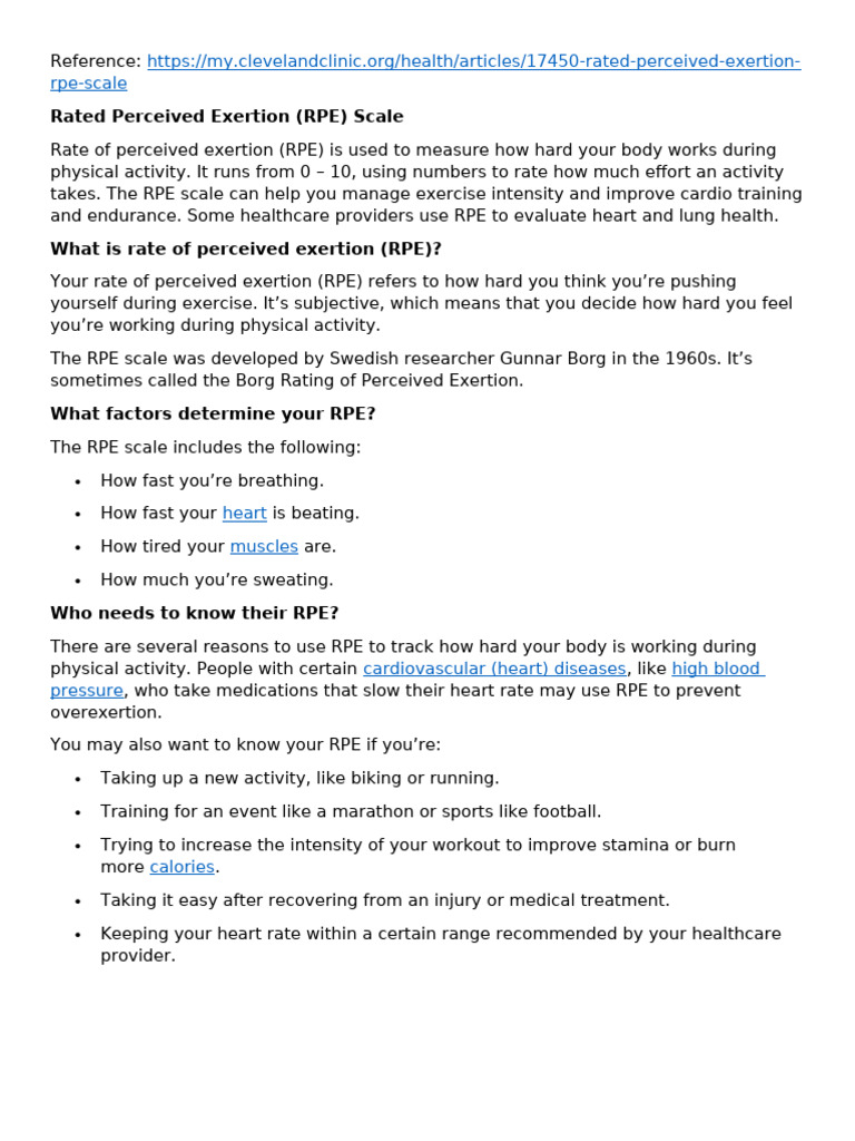 Modified Borg CR10 RPE Scale | PDF