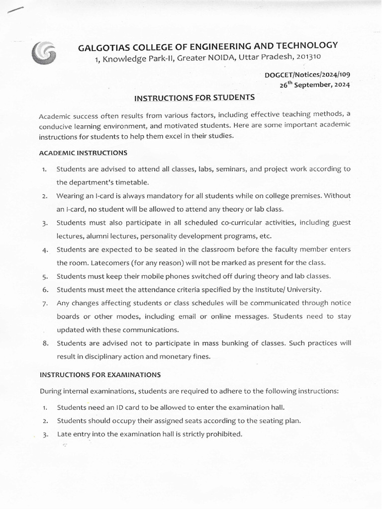 Instructions For Students | PDF