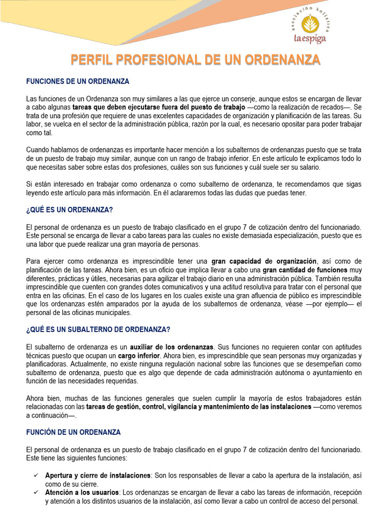 6 Perfil Profesional Ordenanza | PDF