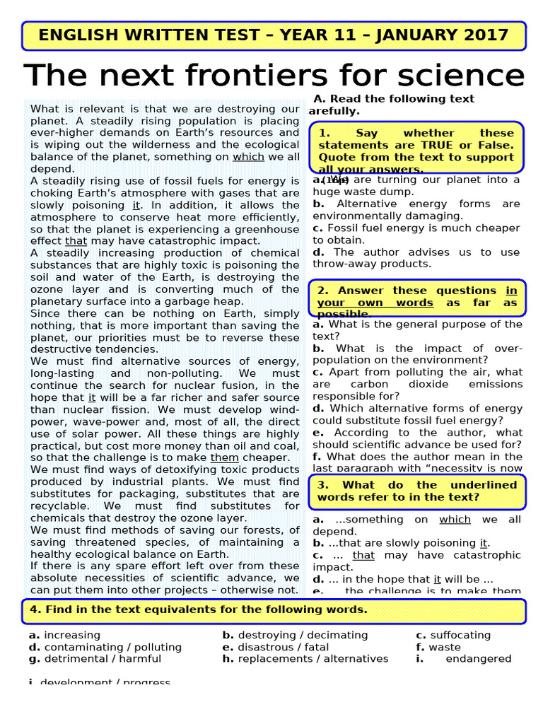 Our Environment b1b2 Test Information Gap Activities Reading ...