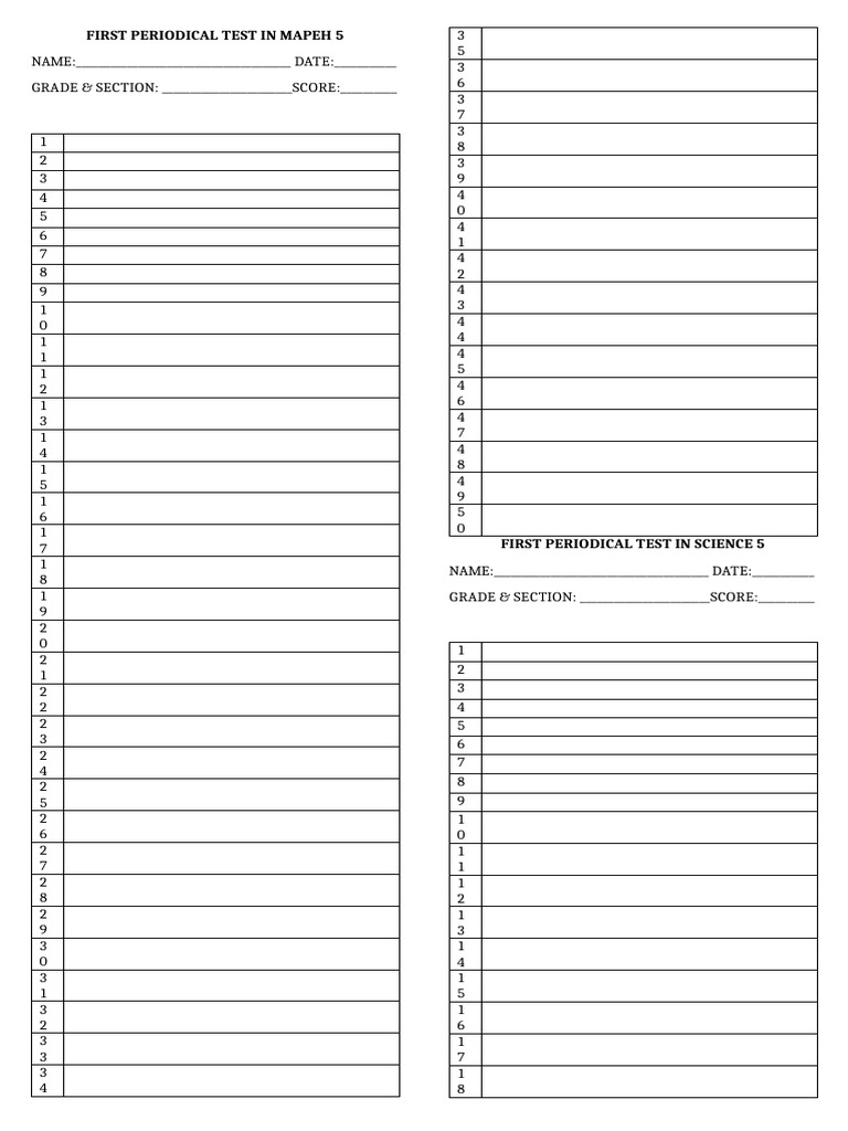 Grade 5 Answer Sheet | PDF