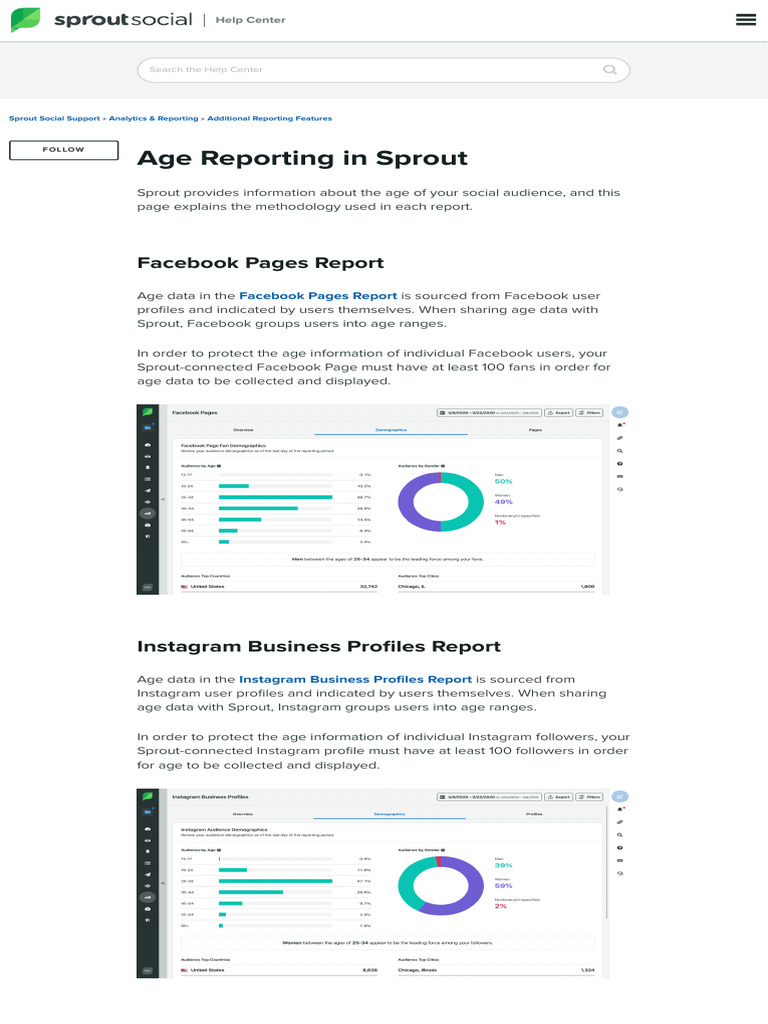 Age Reporting in Sprout - Sprout Social Support | PDF