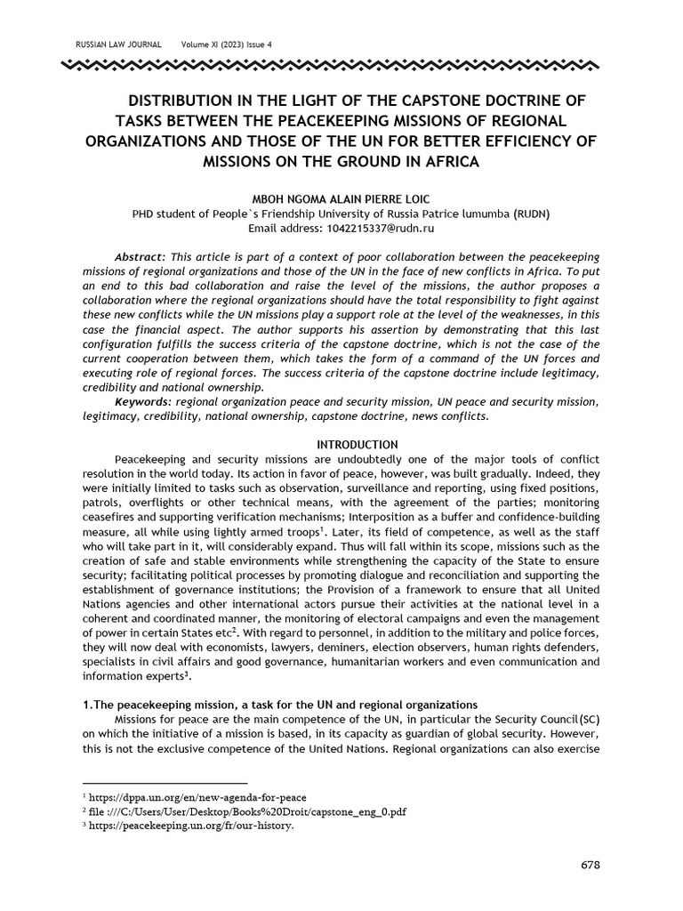 Distribution in The Light of The Capstone Doctrine of Tasks Between The Peacekeeping Missions of ...