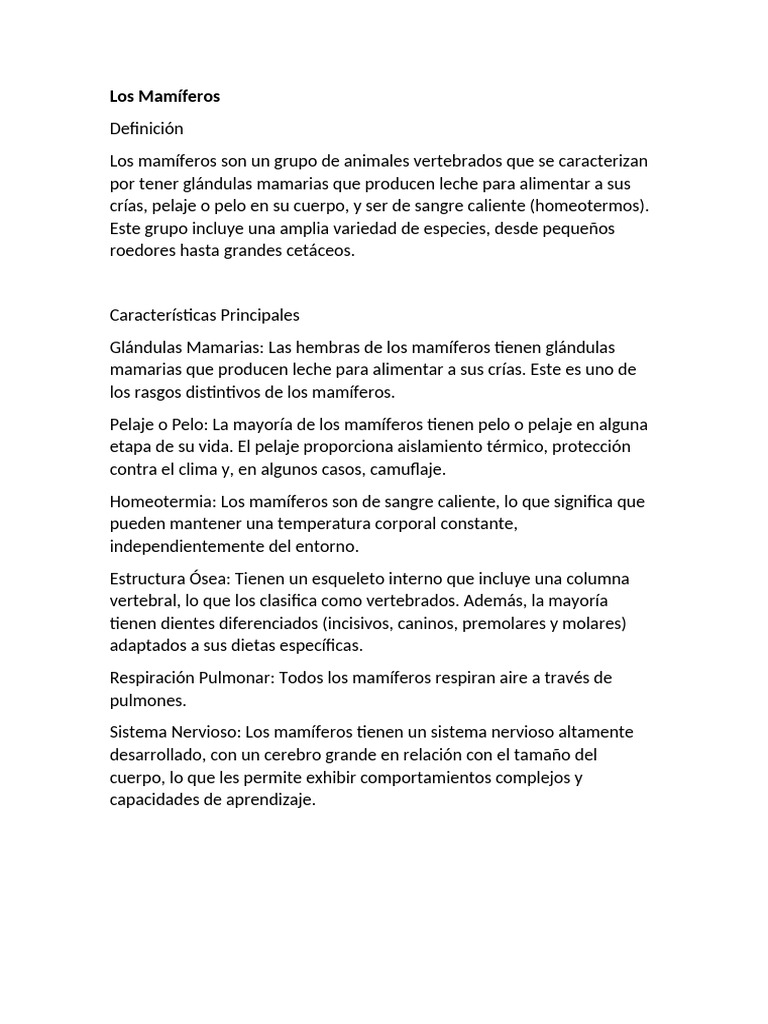 Los Mamíferos Resumen | PDF