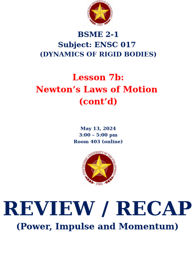 Lesson 7b Newtons Laws of Motion Contd May 13 2024 Online | PDF