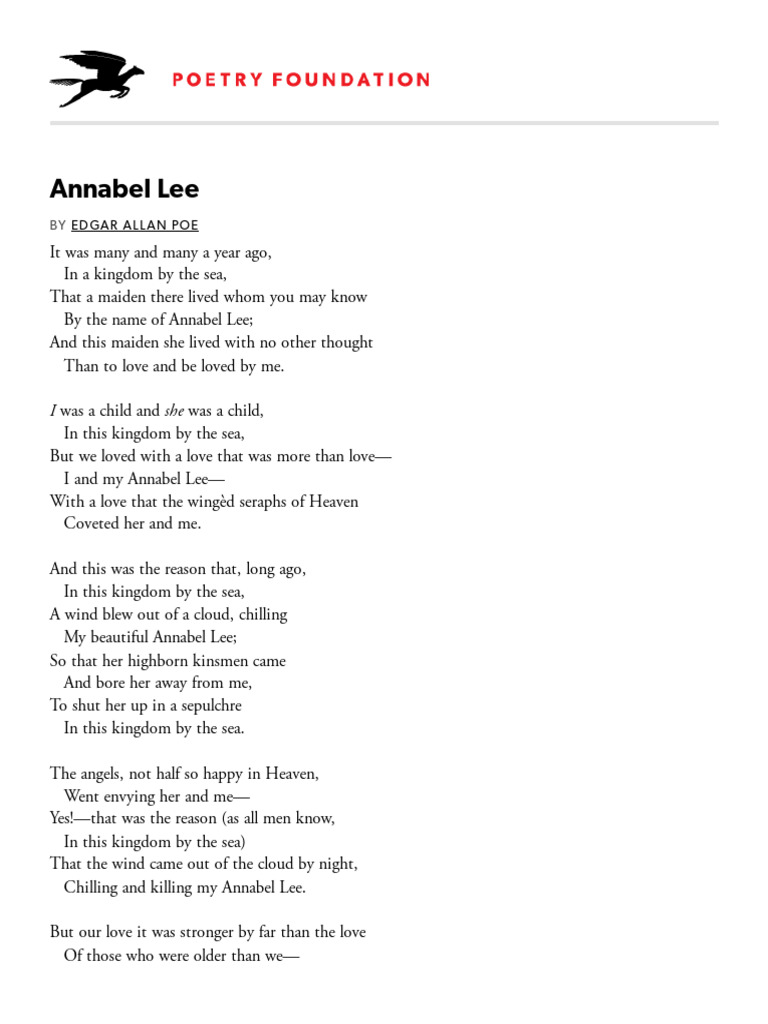 Annabel Lee by Edgar Allan Poe - Poetry Foundation | PDF