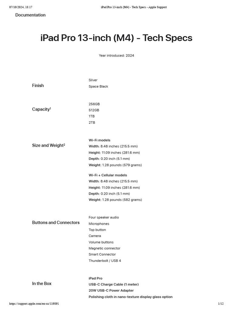 iPad Pro 13‑inch (M4) - Tech Specs - Apple Support | PDF