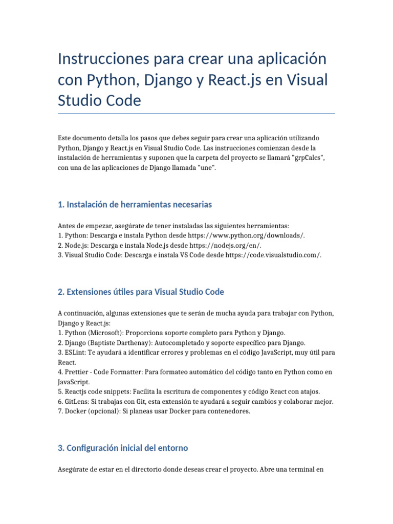Instrucciones Python Django React Grpcalcs | PDF | Script Java | Negocios