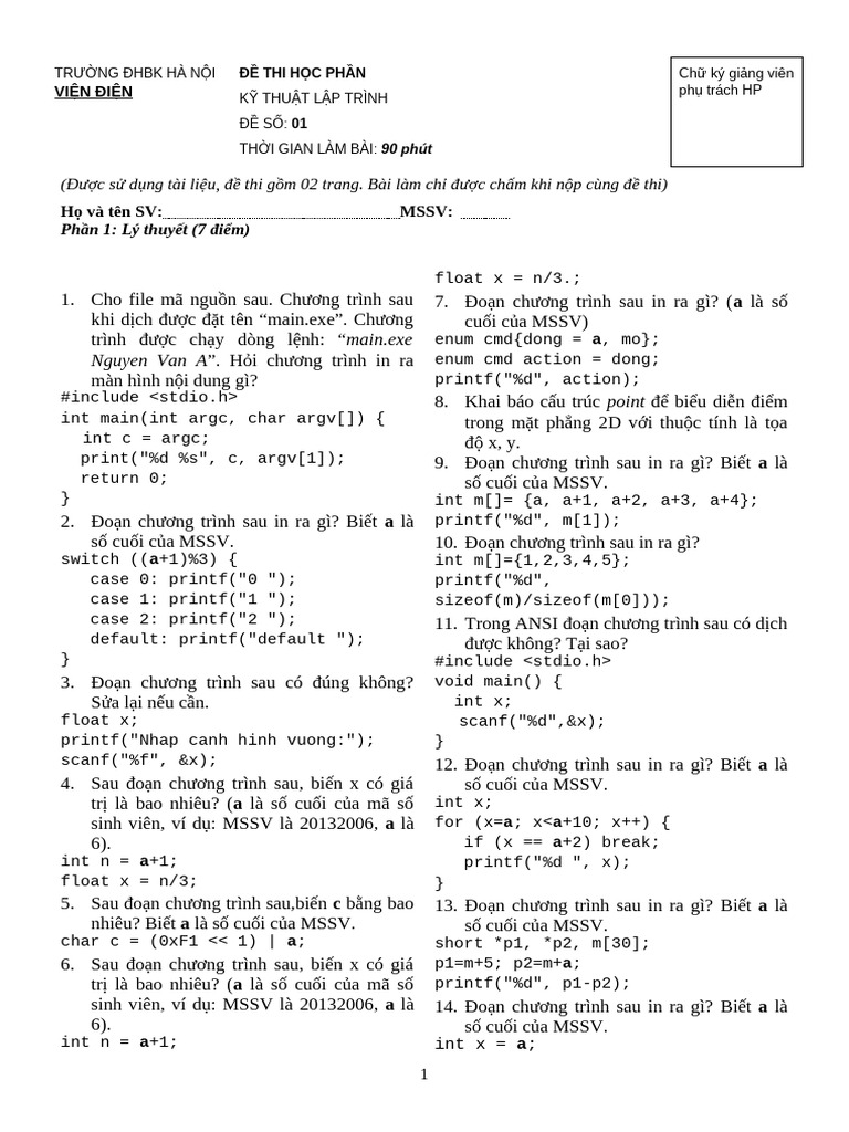 De Thi 1 | PDF | Computer Standards | Computer Programming