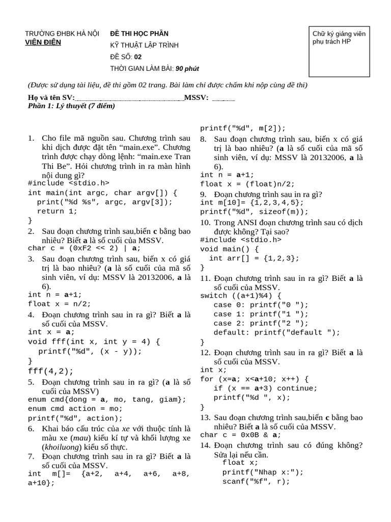De Thi 2 | PDF | Computer Programming | Software Engineering