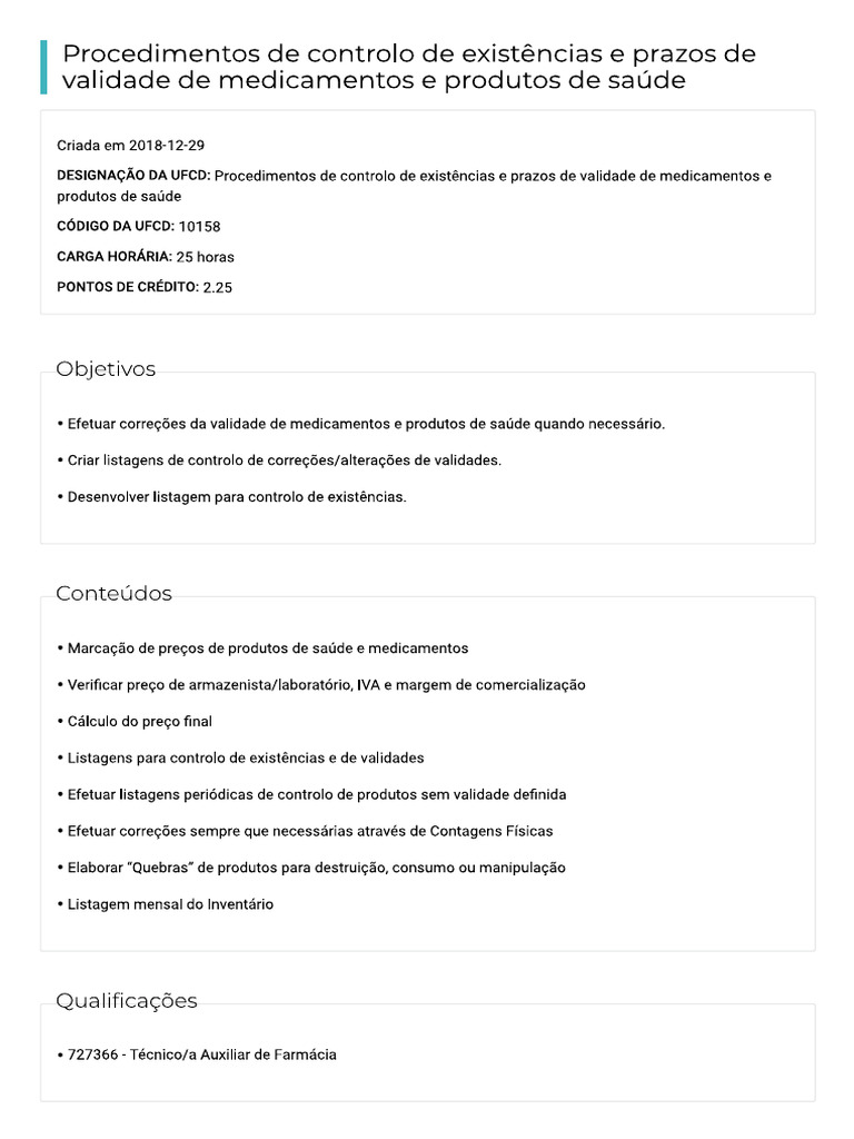 Ufcd 10158 Catalogo Nacional de Qualificações | PDF