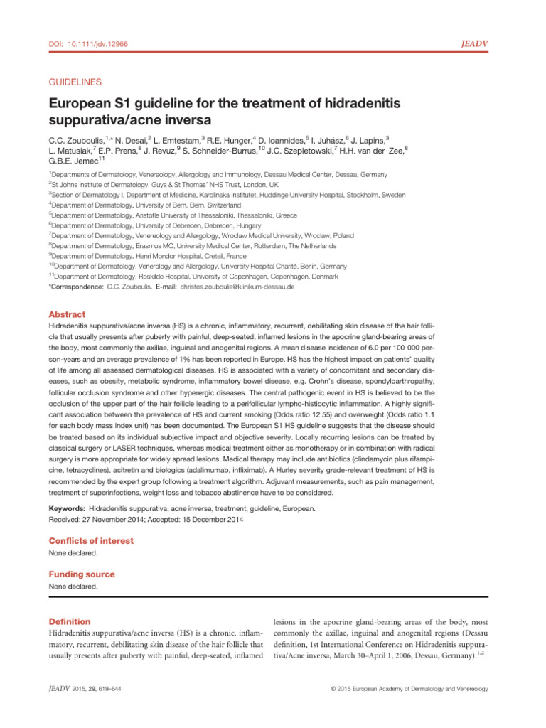 Acad Dermatol Venereol - 2015 - Zouboulis - European S1 Guideline For ...