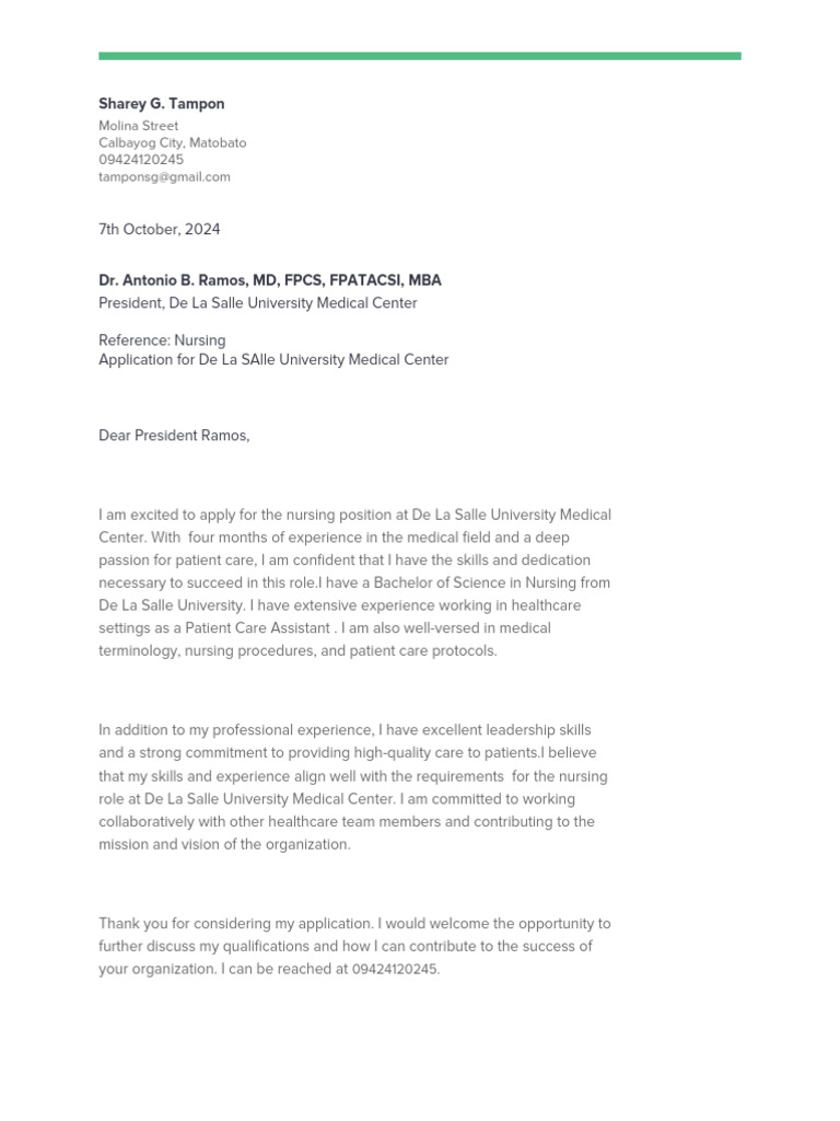 Tampon Application Letter | PDF
