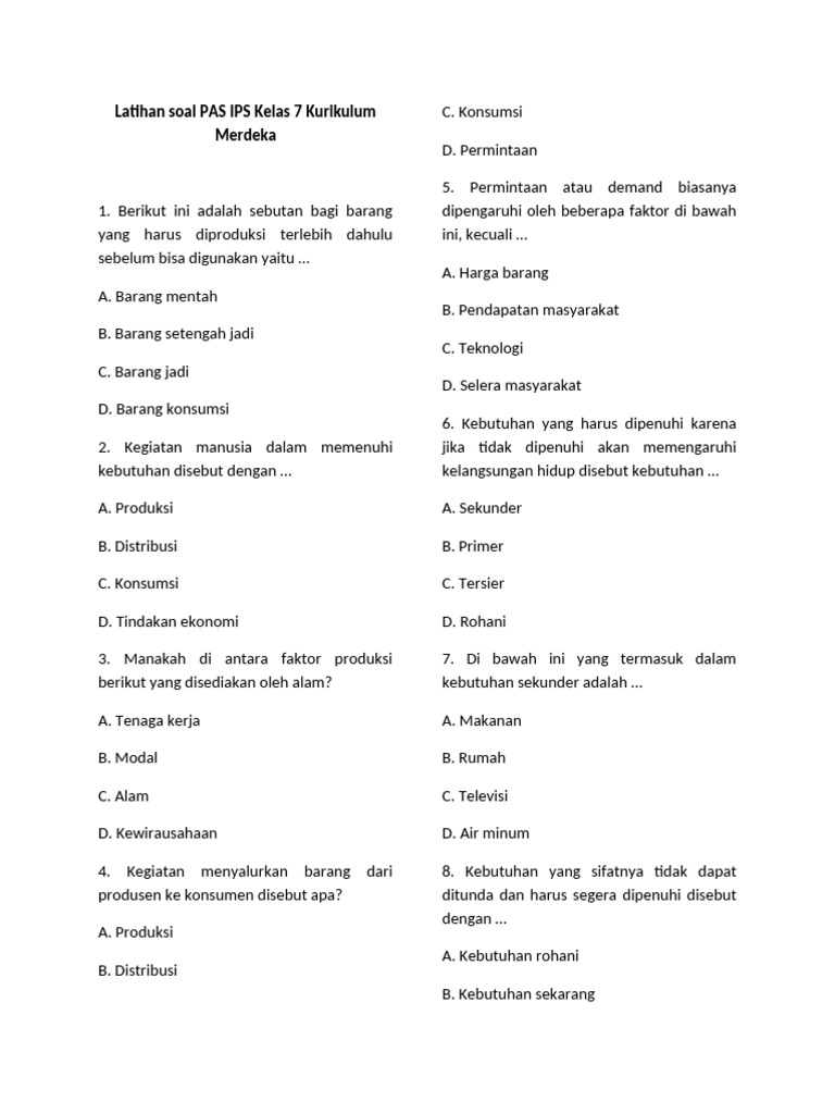 Latihan Soal PAS IPS KELAS 7 | PDF