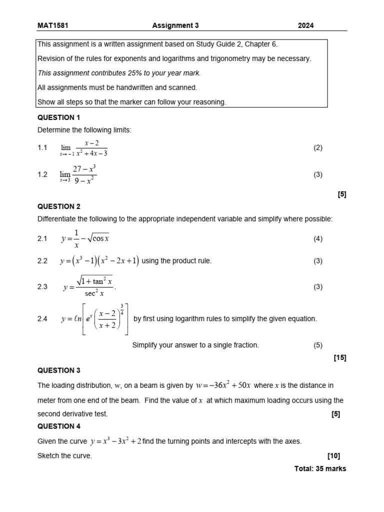 2024 MAT1581 Assignment 3 | PDF