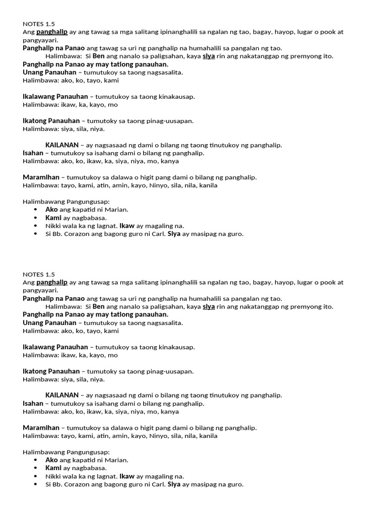FILIPINO NOTES 1.5 | PDF