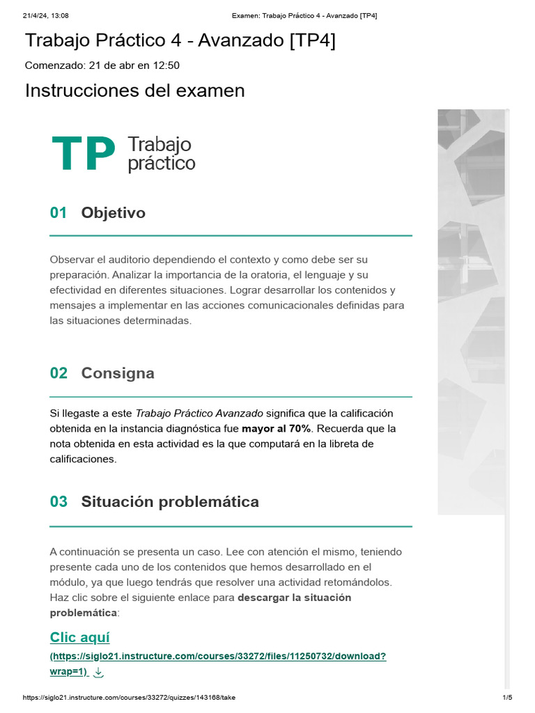 Examen - Trabajo Práctico 4 - Avanzado (TP4) | PDF