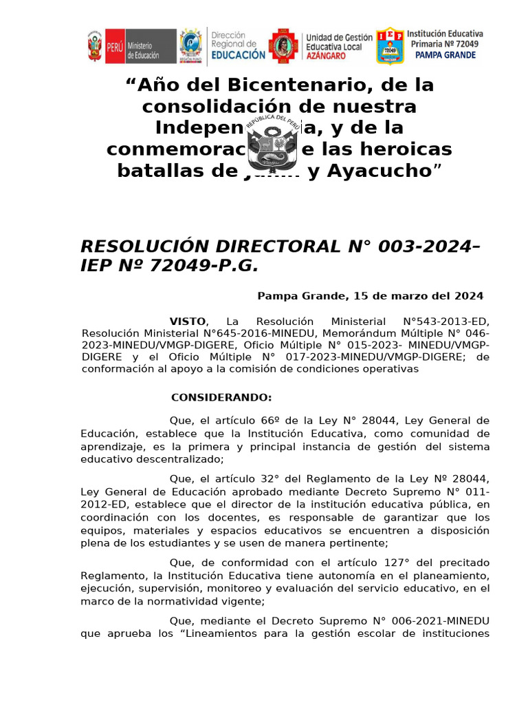 R.D. #003-2024 Aprob Comite de Gestión de Condiciones Operativas 2024 of | PDF