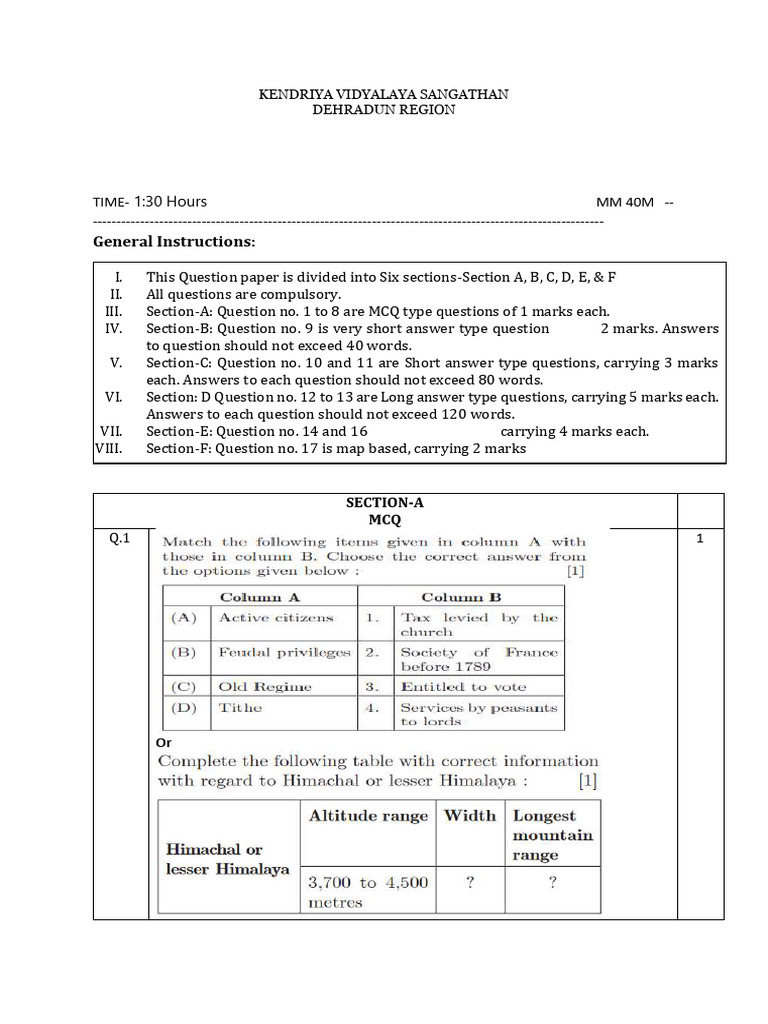 CLASS IX S,ST PT-1 QUESTION PAPER | PDF