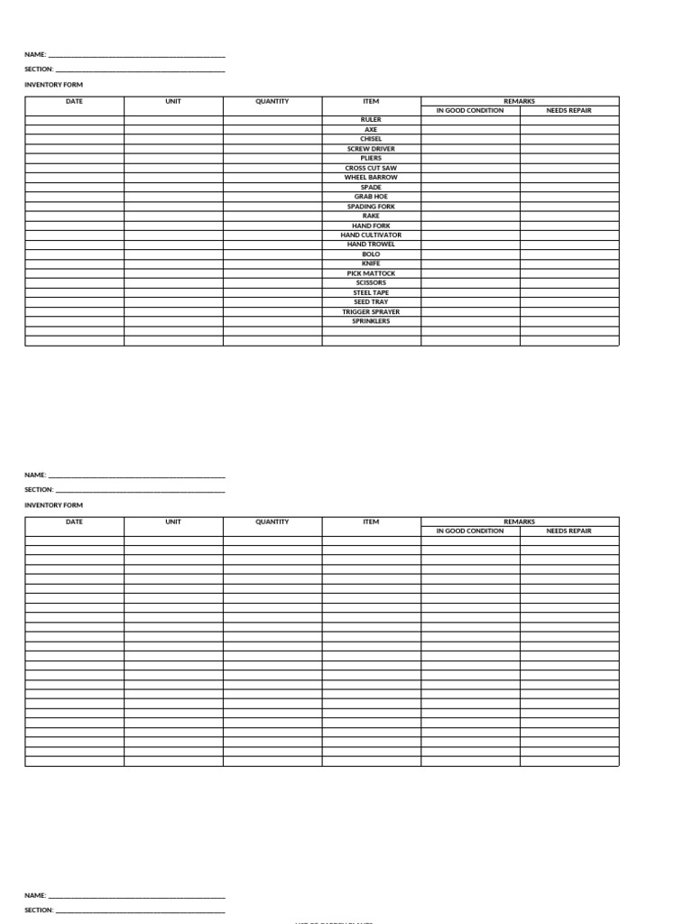 Inventory Form | PDF
