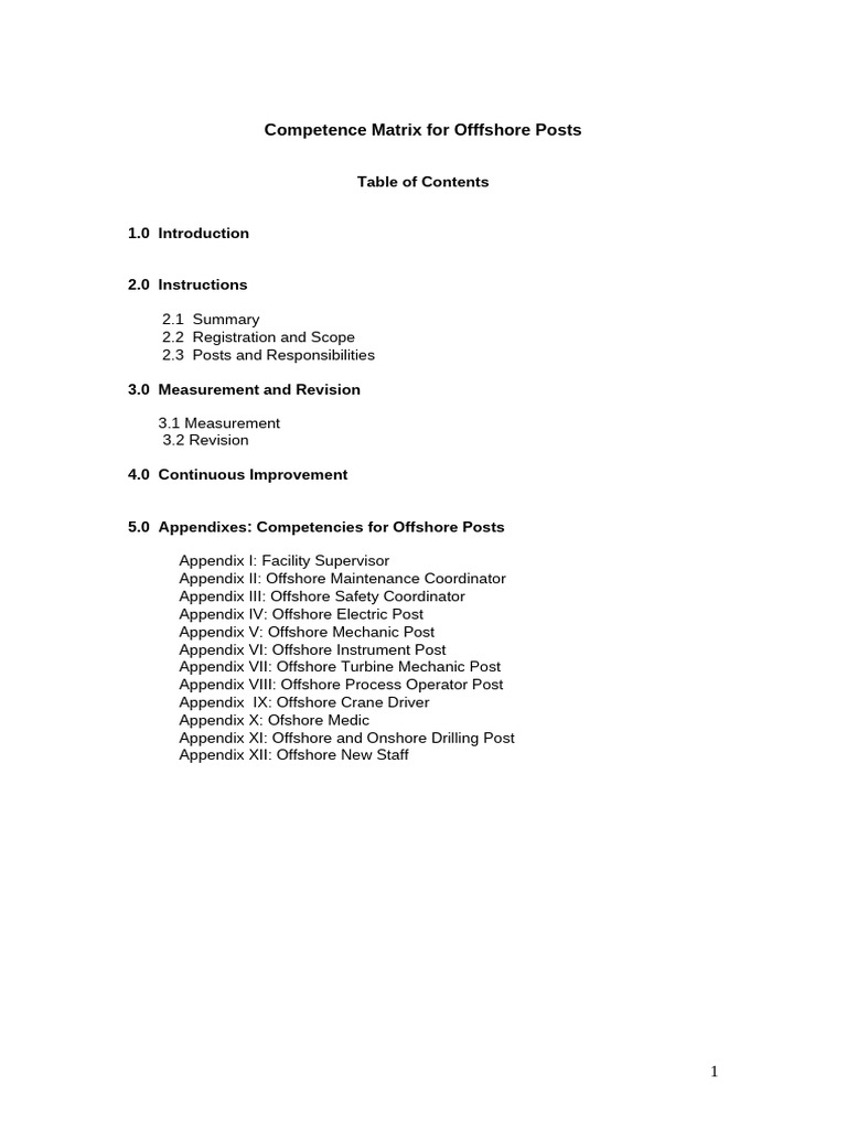 Appendix 10 Competence Matrix for Offshore Posts | PDF