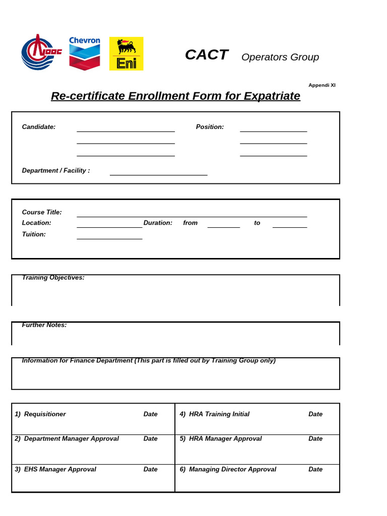 Appendix 11 Re-Certificate Enrollment Form For Expatriate | PDF