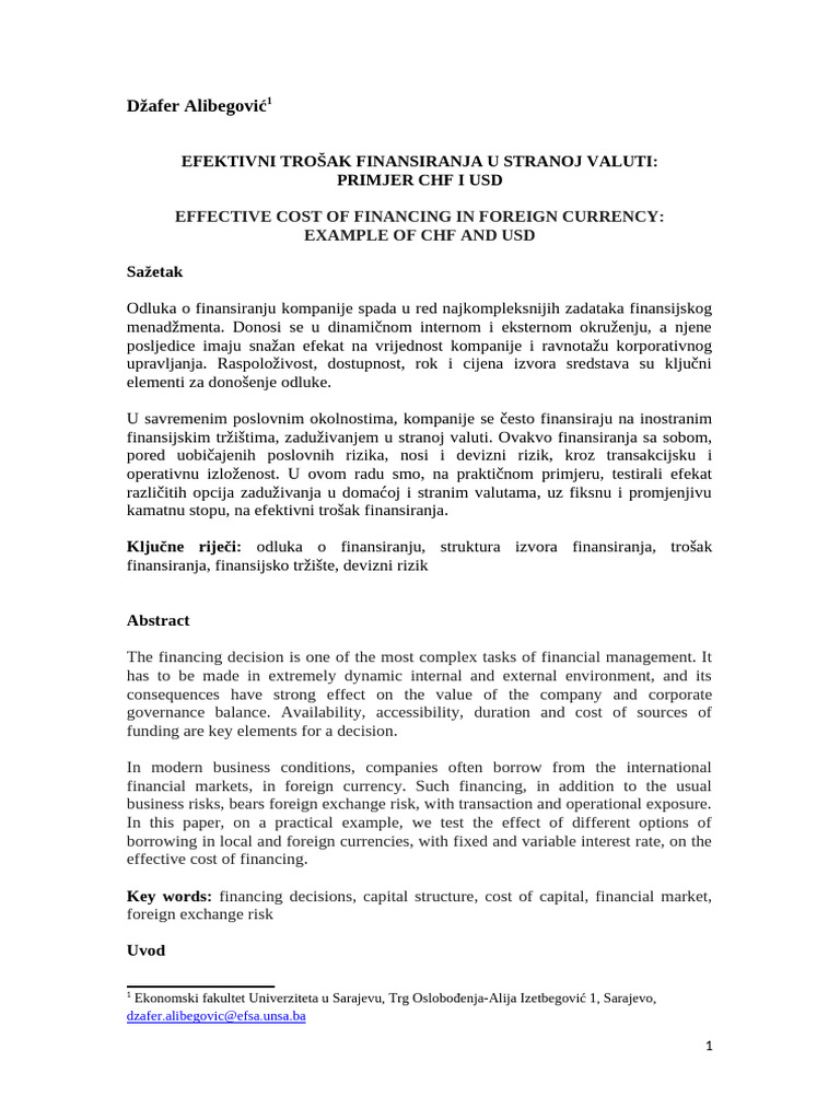 Efektivni Trosak Finansiranja U Stranoj Valuti | PDF