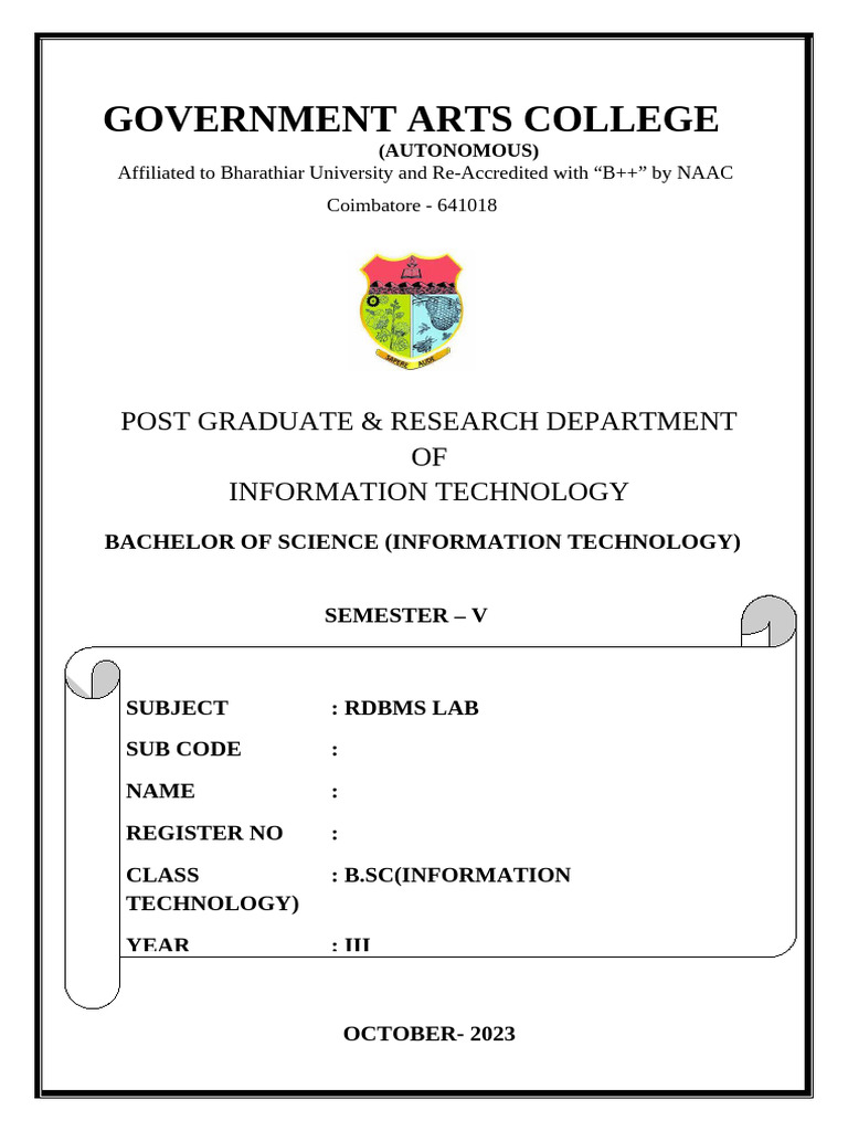 5th Sem Rdbms Final | PDF | Pl/Sql | Sql 5th Sem Rdbms Final | PDF | Pl/Sql | Sql