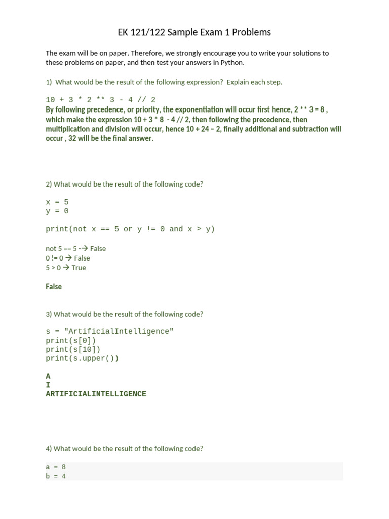 Exam 1 Sample Problems | PDF