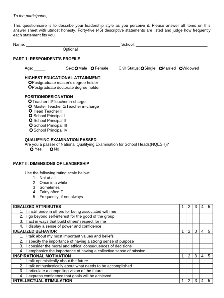 Leadership Questionnaire | PDF