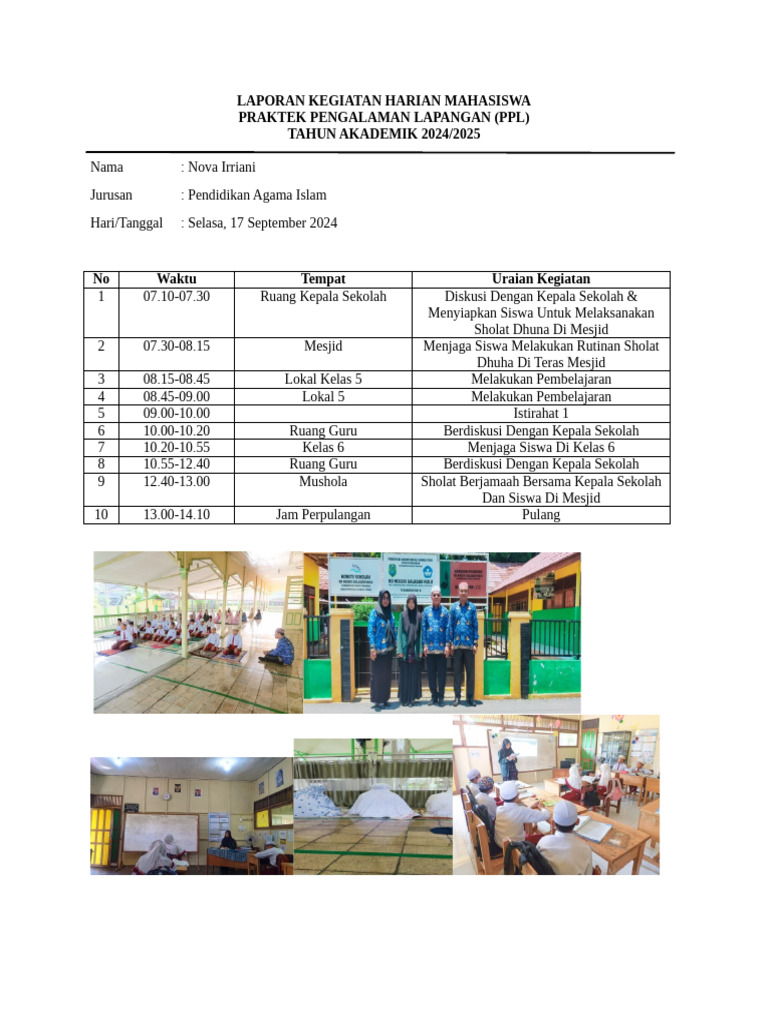 Contoh Laporan Harian PPL B | PDF