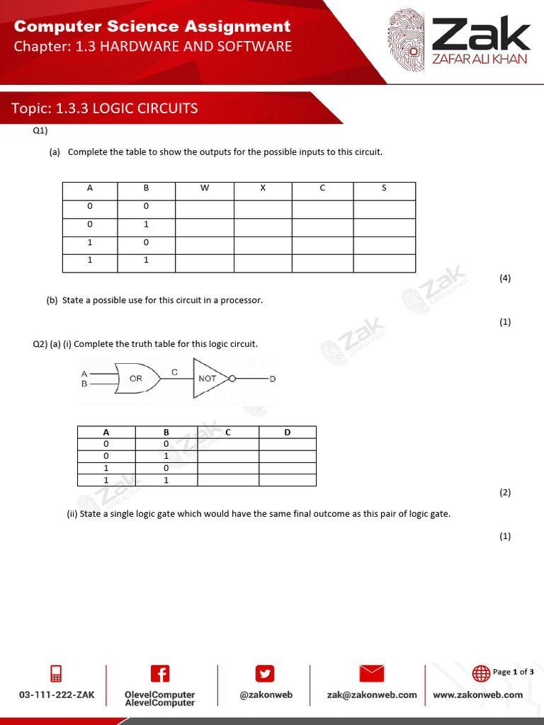 Assignment2 Logic Gates (O-Levels) | PDF