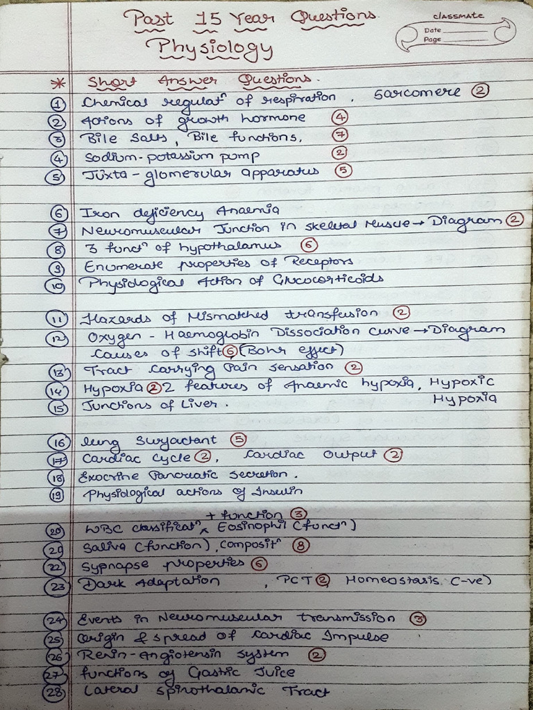 Past 15 Years Questions of Physio | PDF