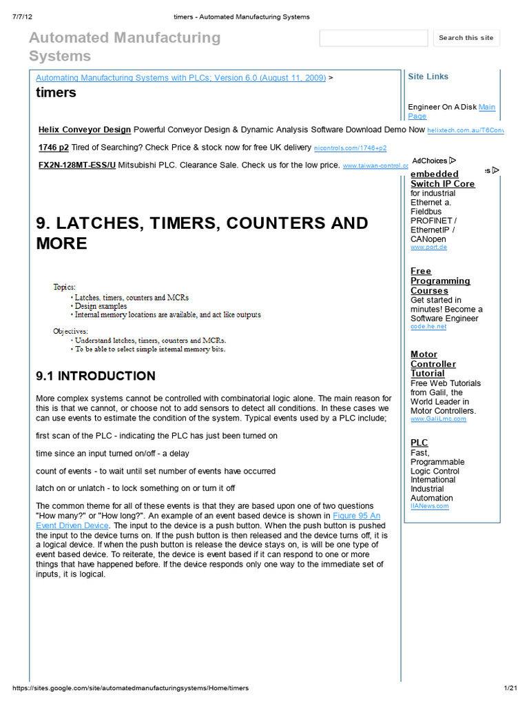 Timers, COUNTER, LATCHES ETC - Automated Manufacturing Systems | PDF