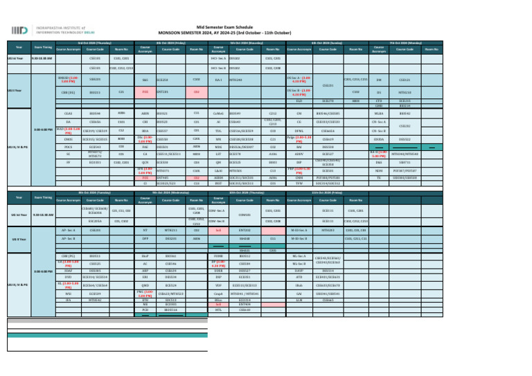 Mid Sem Exam Schedule110246pm | PDF
