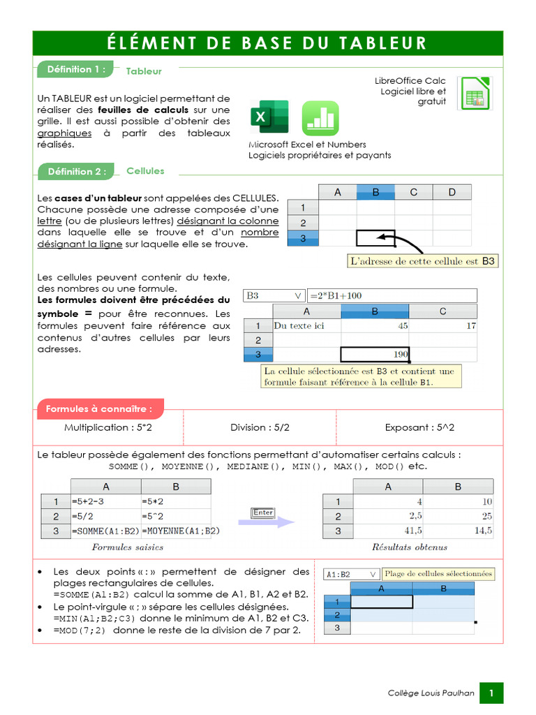 Élément de Base Du Tableur | PDF
