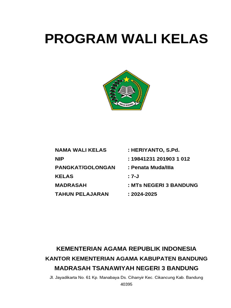 Cover Program Wali Kelas 2024 | PDF