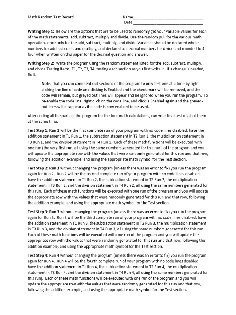 PRB - Math Random Test Record Fall 2024 | PDF | Multiplication ...