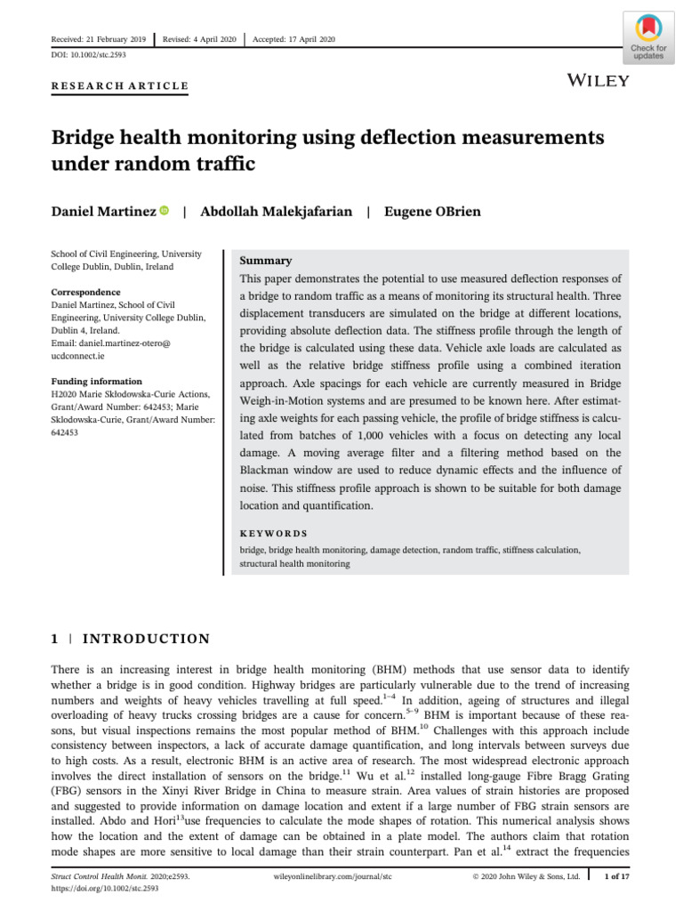 20bridge Health Monitoring Using Deflection Measurements Under Random ...