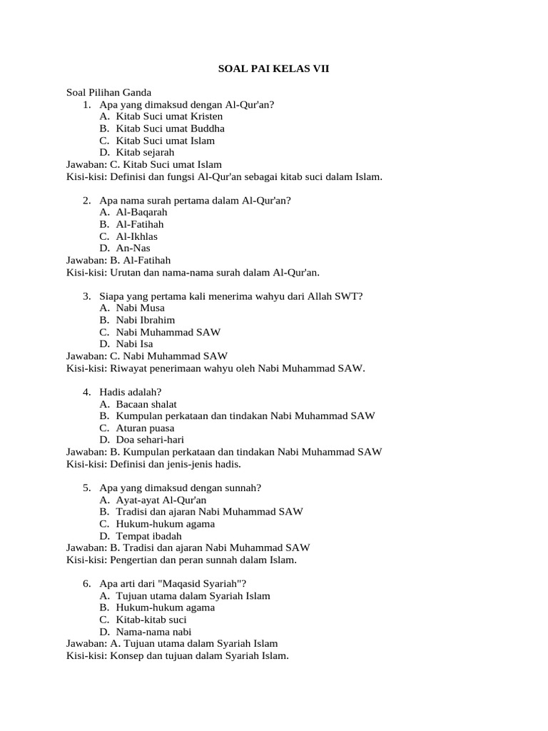 Soal PTS Ganjil Pai Kelas 7 | PDF | Abrahamic Religions | Semitic Words And Phrases