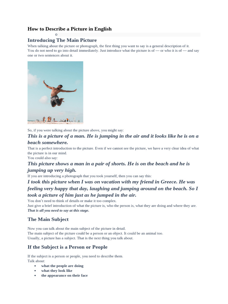 How To Describe A Picture in English | PDF