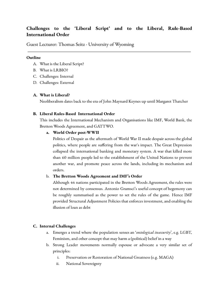 Challenges To The Liberal Script' and To The Liberal, Rule-Based ...