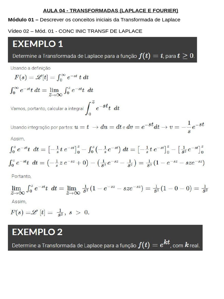 Aula 04 - Transformadas (Laplace e Fourier) | PDF