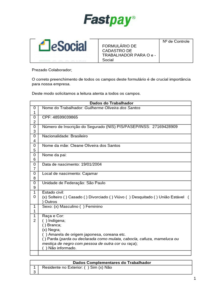 Formulario E-Social | PDF